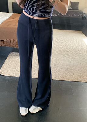 ACS韩系高腰抽绳微喇裤女2026春季新款简约百搭铜氨丝弹力休闲裤