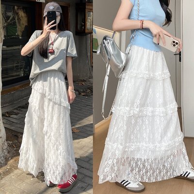 极尔斯斜纹/直纹蕾丝半身裙