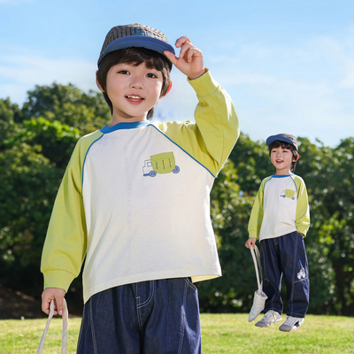 100棉男童圆领长袖T恤衫打底上衣