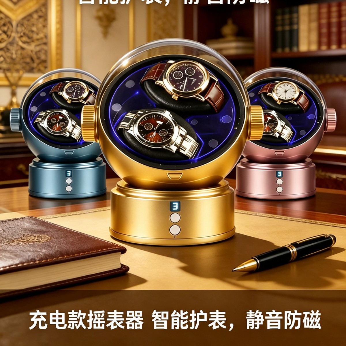 跨境2位摇表器机械手表家用自动摇摆器上链转表器转动上弦表盒