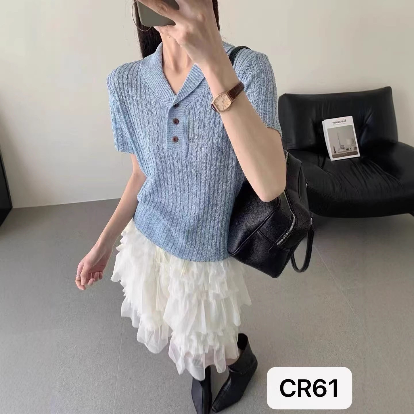韩版翻领麻花纹天丝亚麻针织衫女夏新款短袖套头气质V领百搭上衣