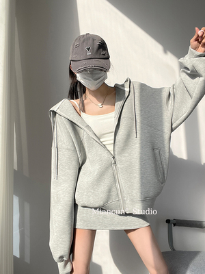 宽松廓形美式落肩卫衣外套