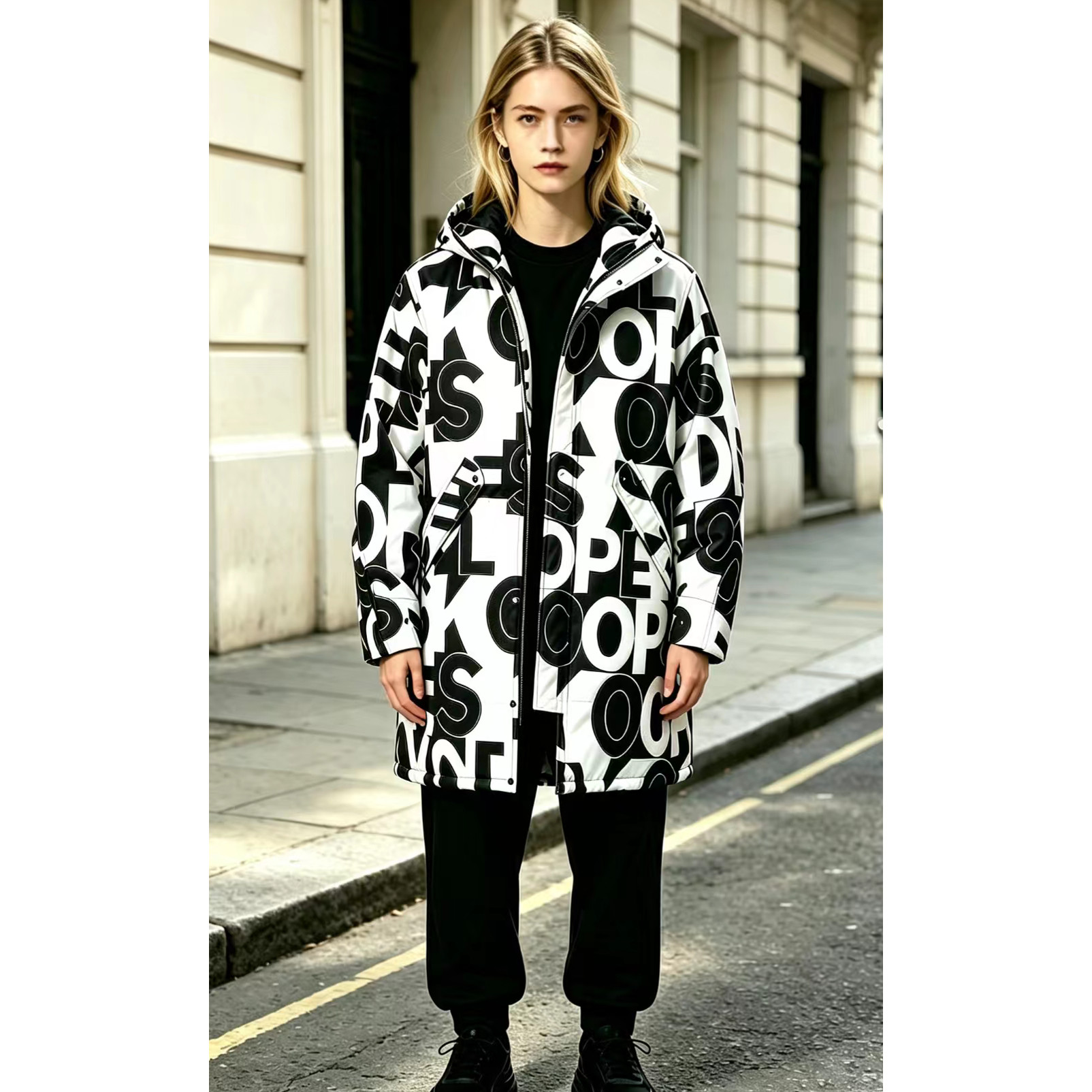 美国官网订购 The Kooples Logo连帽风衣 防水雨衣超大尺码版型