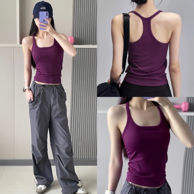 洋白菜带胸垫运动背心防震速干跑步内衣弹力工字吊带瑜伽服上衣