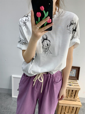 短袖T恤纯棉纸袋家唐老鸭印花