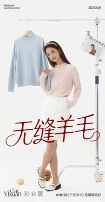 彩衣萱18103秋冬羊毛打底衫正肩上衣女士小圆中领细针织衫毛衣T恤