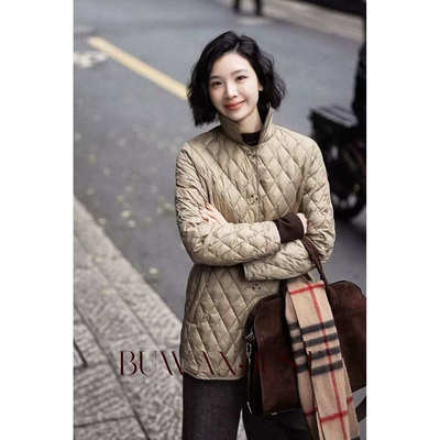 BUWANJUST高定90白鸭绒菱形格小翻领撞色羽绒外套B2116