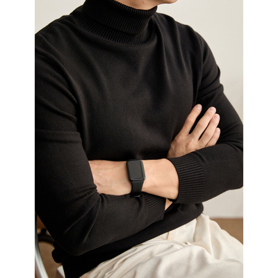 LUUD 高级感黑色可翻高领针织打底衫莫代尔包芯纱保暖毛衣男秋冬