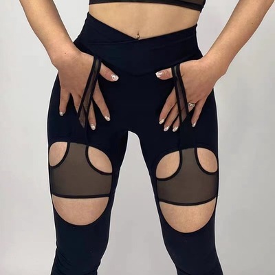 lafitwear瑜伽运动女网纱镂空性感紧身运动健身蜜桃裤