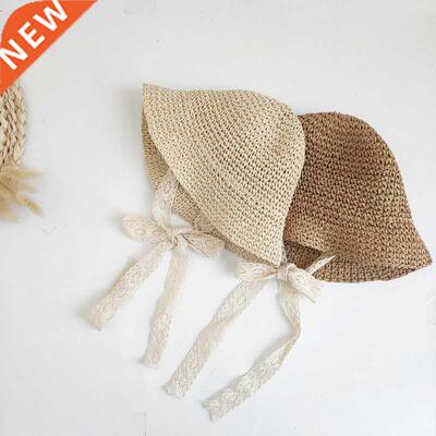 Fashion Lace Baby Hat Summer Straw Bow Baby Girl Cap Beach C