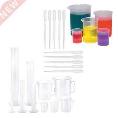 10Pcs Plastic Graduated Cylinders And Plastic Beakers Clear