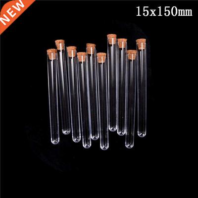 10pcs 15*150mm Plastic Test Tube With Cork Cap 20ml Clear La