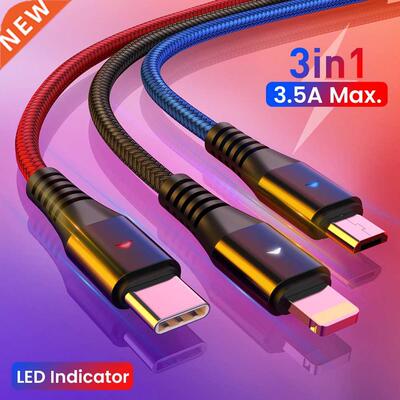 3in1 LED USB Charging Cable for iPhone 13 12 11 Pro 3in1 2in