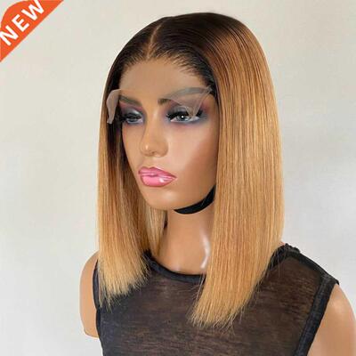 Short Ombre Honey Blonde Bob Wig With Baby Hair Honey Brown
