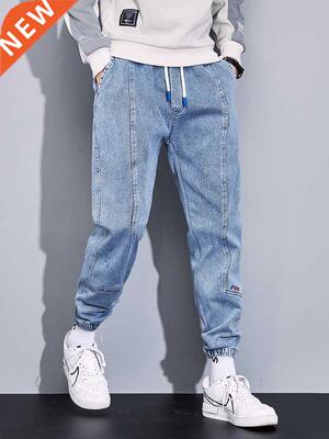 Spring Autumn Plus Size Baggy Jeans Men Black Blue Stch Cott