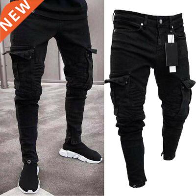 Goocheer Long Pencil Pants Ripped Jeans Slim Spring Hole Men