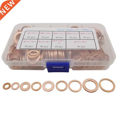 400Pcs/Box Copper Washers Shim Flat O-Ring Sealing Solid Sum