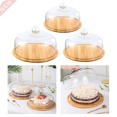 Vintage Glass Cover Serving Tray Cloche Platter Wooden