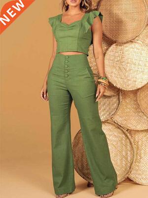 Two-Piece Set Women Top Pants High Waist Set Summer Outfits