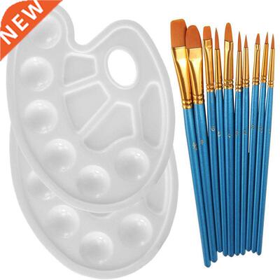 10Pieces Round Pointed Tip Nylon Hair Brush Set With 2 Piece