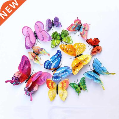 12Pcs Mxed Color Double Layer Butterfly 3D Wall Stcker For