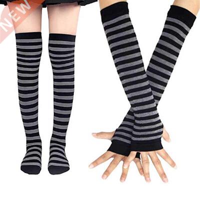 1 Set Women Girls Over Knee Long Stripe Printed Thigh High C