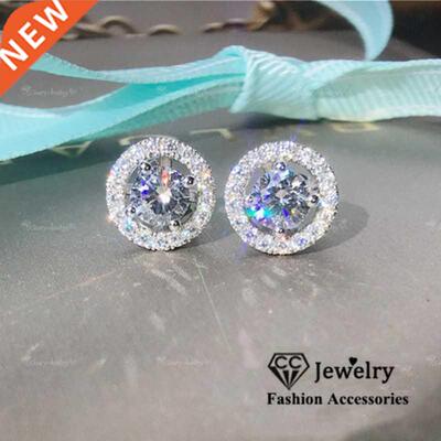 Stud Earrings For Women 925 Silver Plated Cubic Zircon Weddi