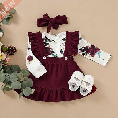 Toddler Baby Girls Long Sleeve Floral Romper Bosuit+Suspen