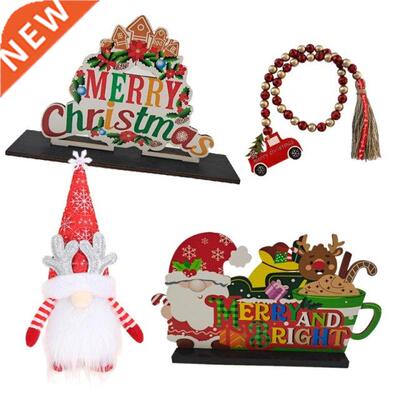 4 Pieces Merry Christmas Wooden Sign Desktop Ornament Facele