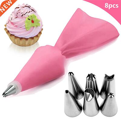 8PCS/bag Silicone Icing Piping Cream Pastry Bag + 6 Stainles