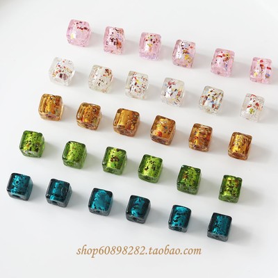 11mm立体方块银箔琉璃孔复古diy