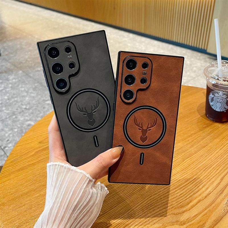 Magnetic Wireless Charge Leather Phone Case For Samsung 适用于三星S24fe s25plus S26ultra S23 s22 s21