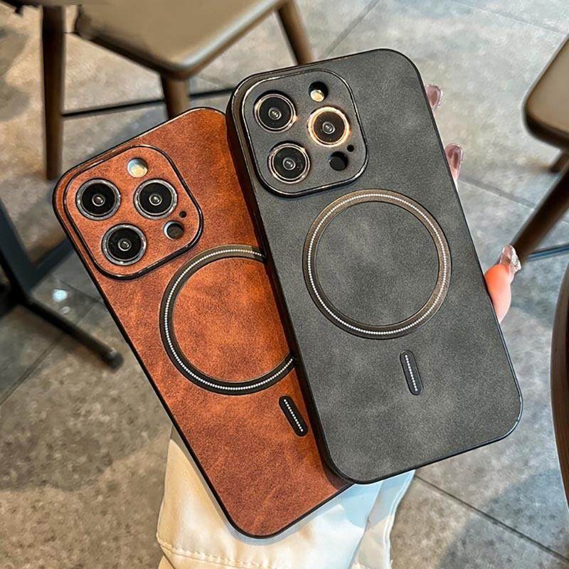 Magnetic protective case 磁吸适用iPhone15手机壳苹果16ProMax皮纹14全包12保护套 mobile case