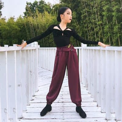 CONNY拉丁舞服设计感上装女舞蹈练功上衣连体儿童国标摩登舞长袖