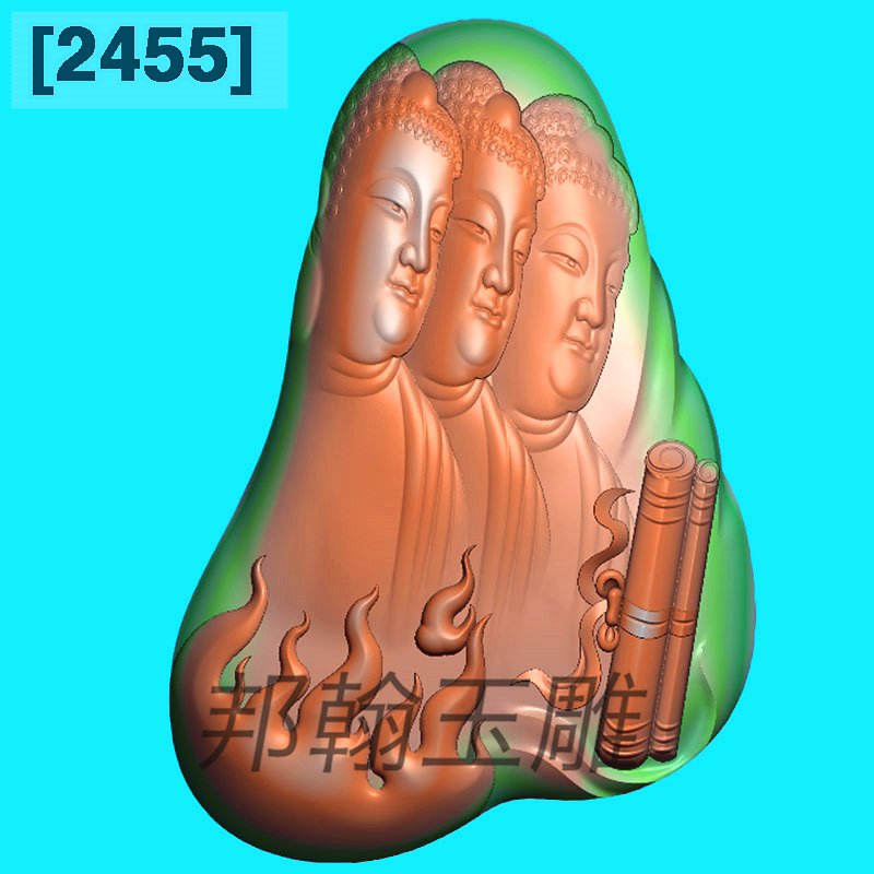 2455随形悟道如来三圣佛头精雕图玉雕三世佛祖阿弥陀佛浮雕图灰度