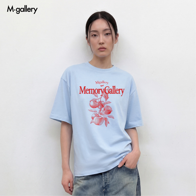 Mgallery素描线条苹果水果多巴胺纯棉男女情侣宽松圆领短袖T恤