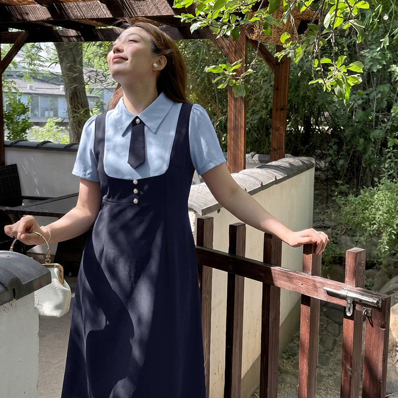 【千寻定制】微胖大码女装夏女新款学院风假两件时尚连衣裙B0719