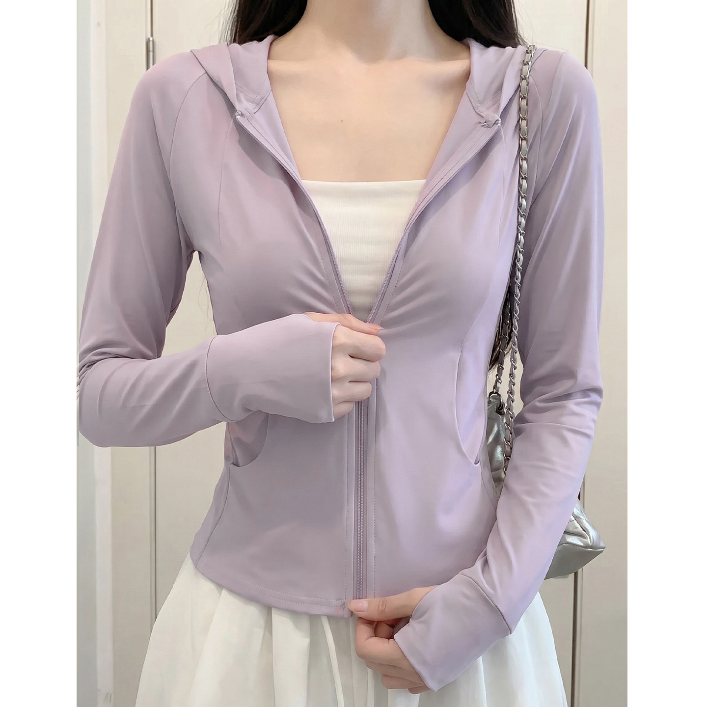 紫色冰丝防晒衣女夏季2026年新款修身显瘦瑜伽服外套防紫外线上衣