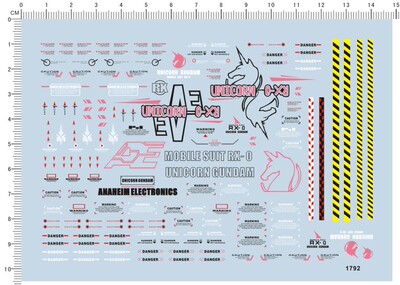 1792 整版胶1/35 UNICORN RX-0独角兽头像胸像敢达水贴敢达贴