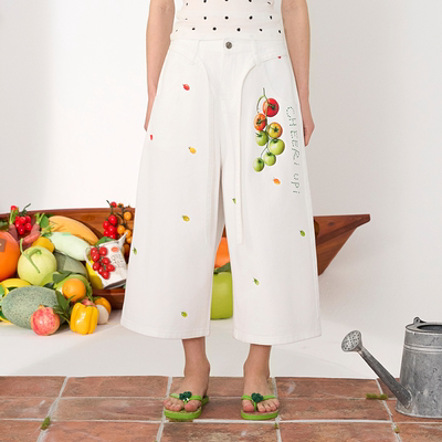 CHEERiUPi番茄挂串印花牛仔中裤