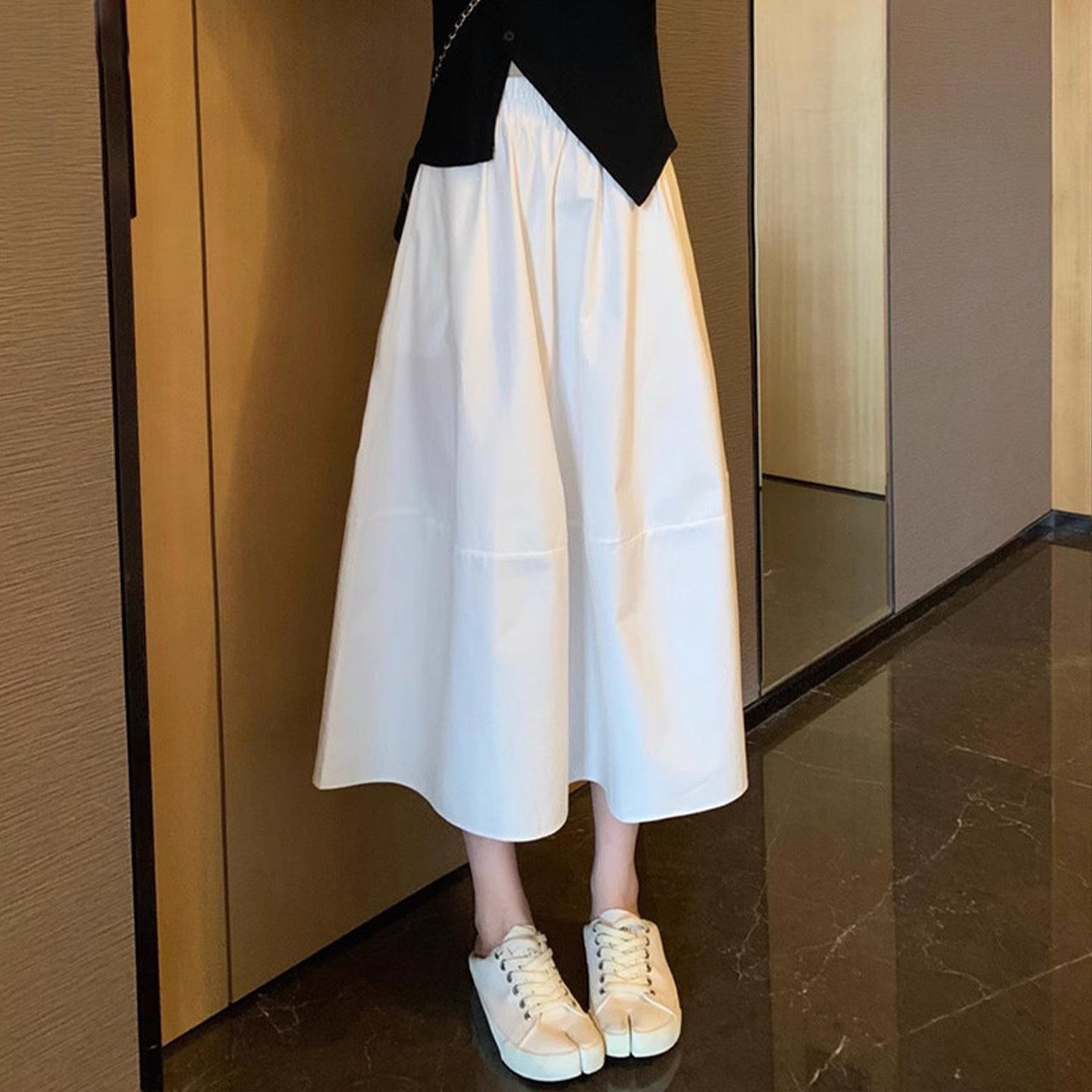 白色半身裙女夏季2026新款高腰显瘦大摆裙伞裙中长版蓬蓬a字裙子
