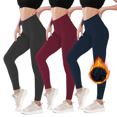 Womens high waisted yoga autumn winter fleece leggings pants