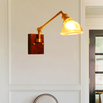 日式胡桃木全铜旋转壁灯