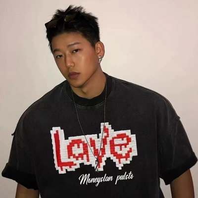 100%纯棉大码2-300斤美式简约风水洗做旧短袖t恤男夏季设计感上衣