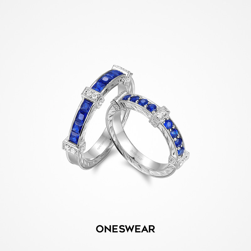 ONE SWEAR/梵誓小夜曲欧式复古英伦18k金结婚对戒爱情蓝宝石珠宝_虎窝淘