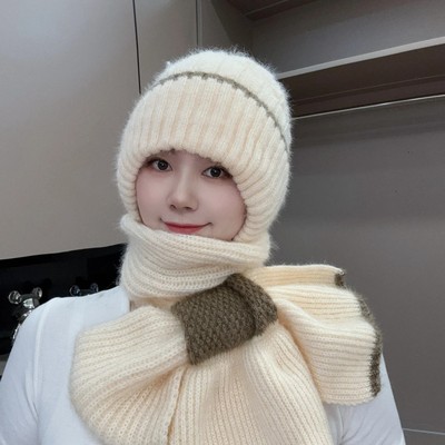 新款秋冬加绒加厚围巾一体保暖帽