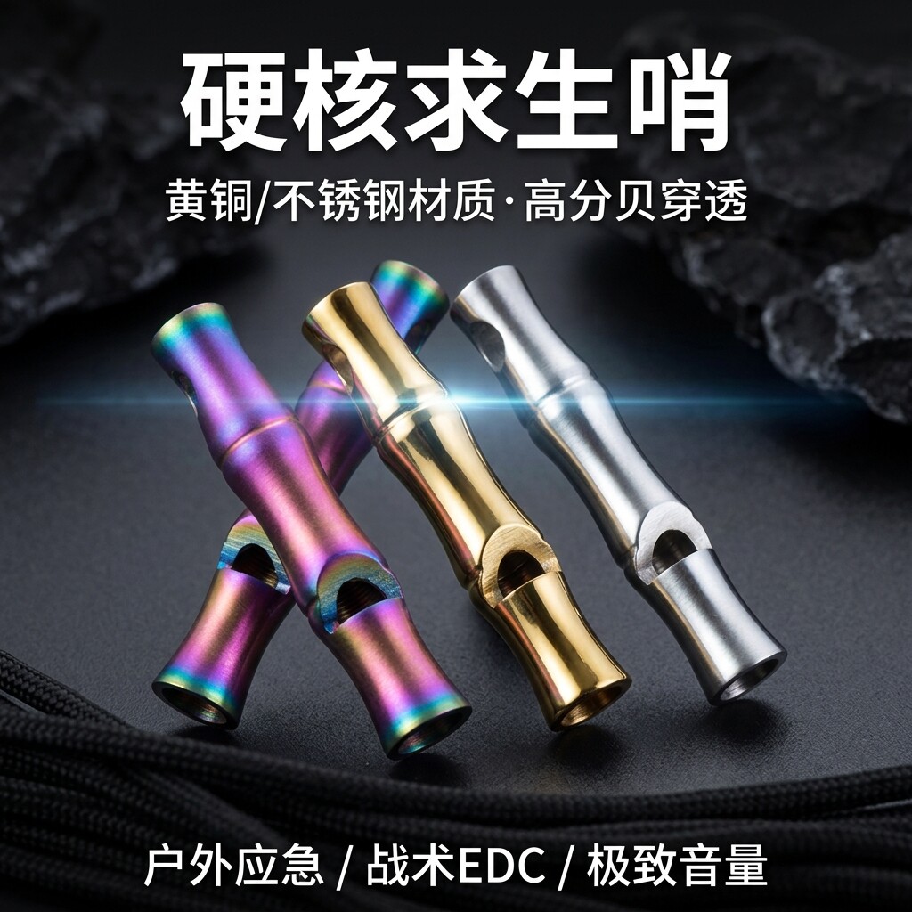 铜/不锈钢求救口哨户外野营应急求生哨 创意竹节哨子 EDC户外用品