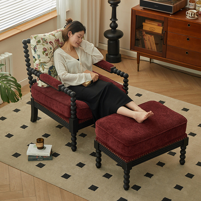 法式复古实木休闲椅单人沙发椅