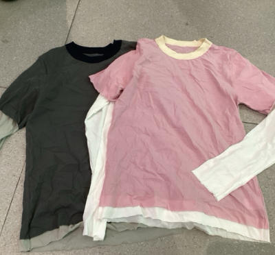 84103韩系早春新款拼接假两件圆领长袖T恤百搭撞色上衣