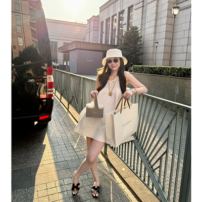 tingtings 白色背心连衣裙女夏季宽松A字蓬蓬裙气质无袖针织短裙